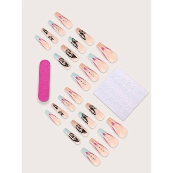 Makeup | Pink Butterfly Nail Set With Rhinestones | Poshmark